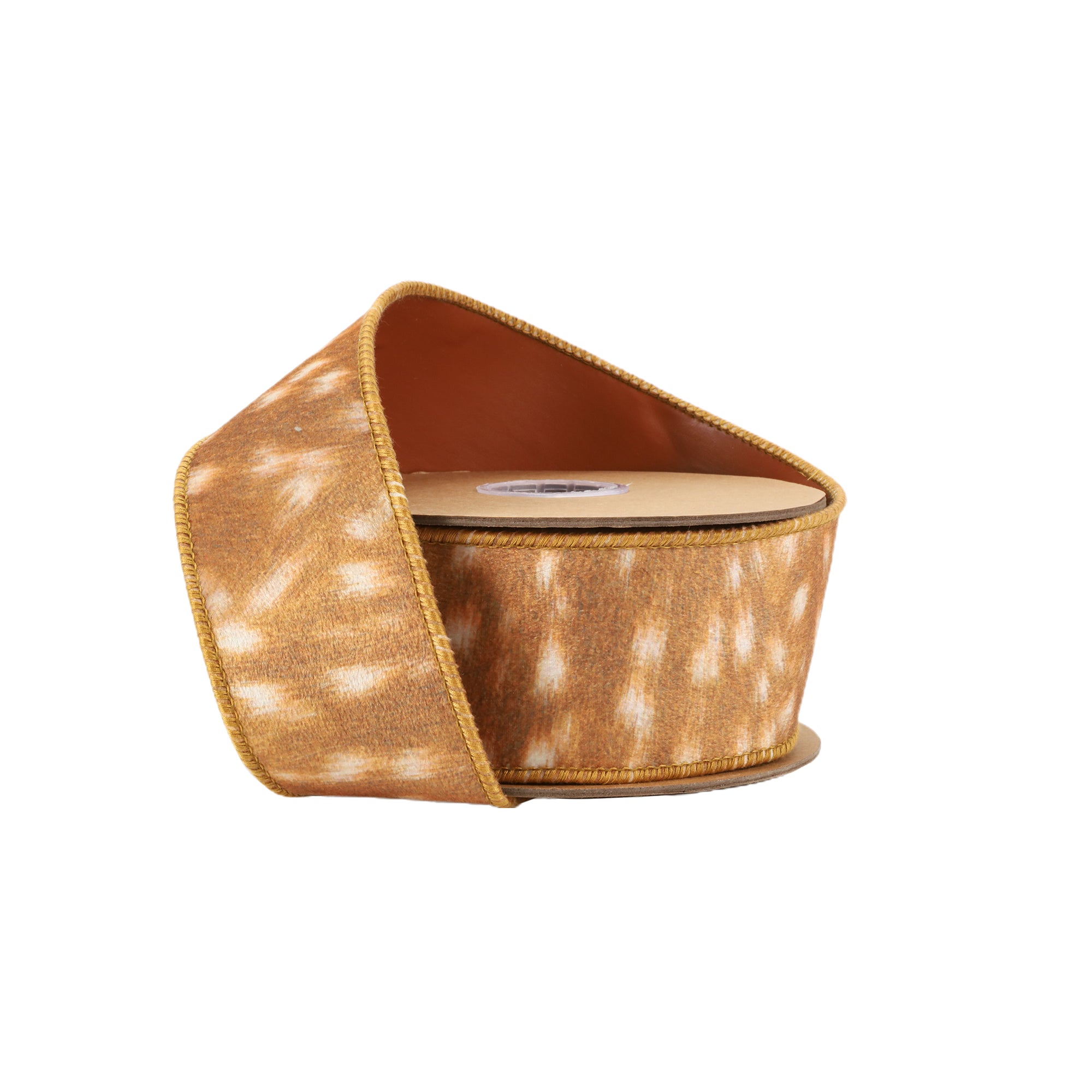 2 1/2" Double-Fused Doe Fur/Faux Leather Wired Ribbon | Natural/Leathe