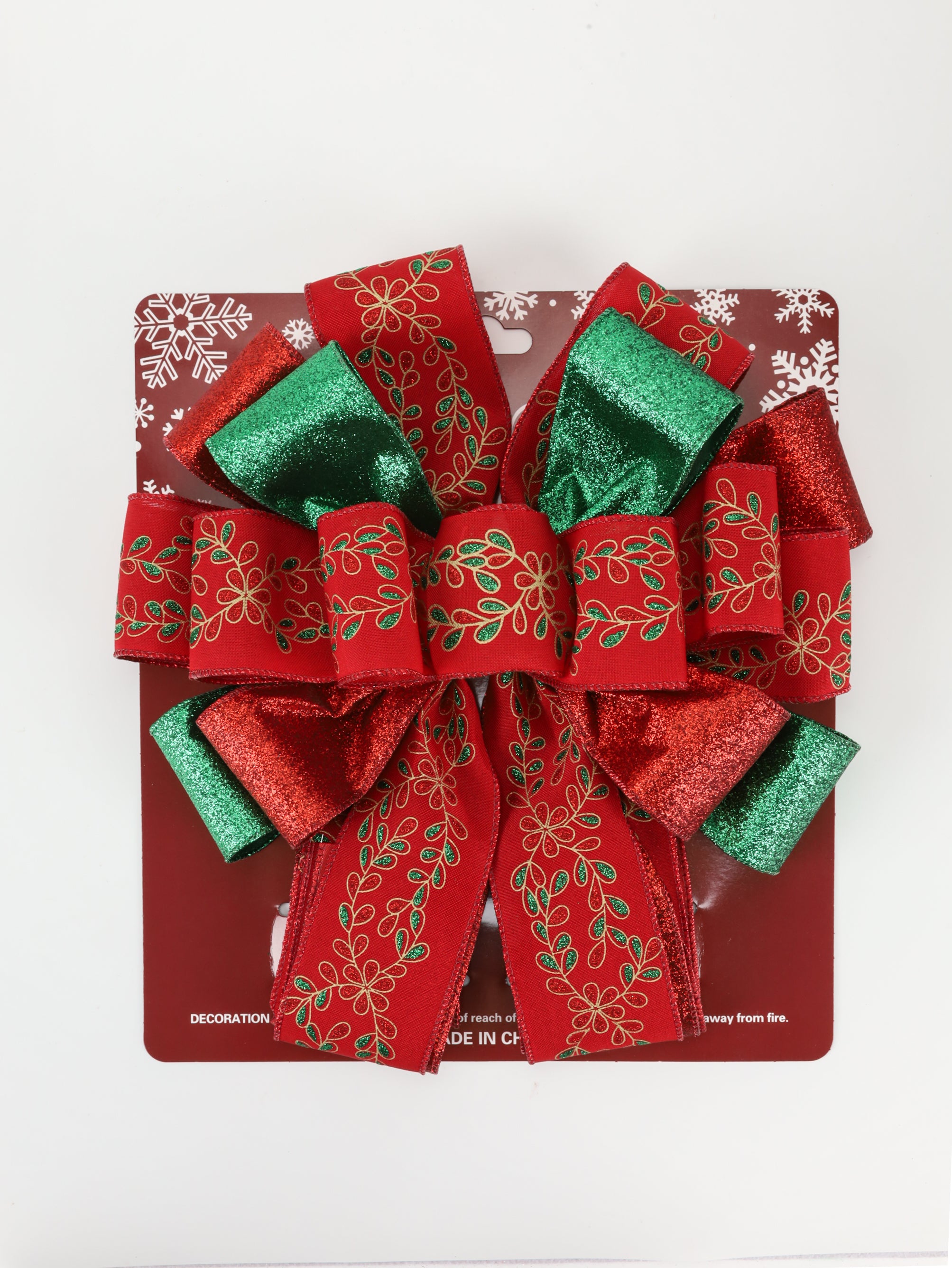 13" Decorative Christmas Tree Topper Bow (2.5" Wired Ribbon) | Red/Gre