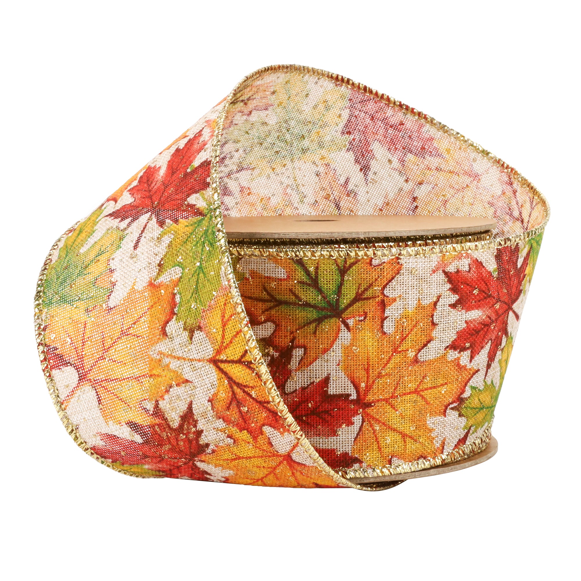 2 1/2" Wired Ribbon | "Maple Leaf" Natural/Multi | 10 Yard Roll