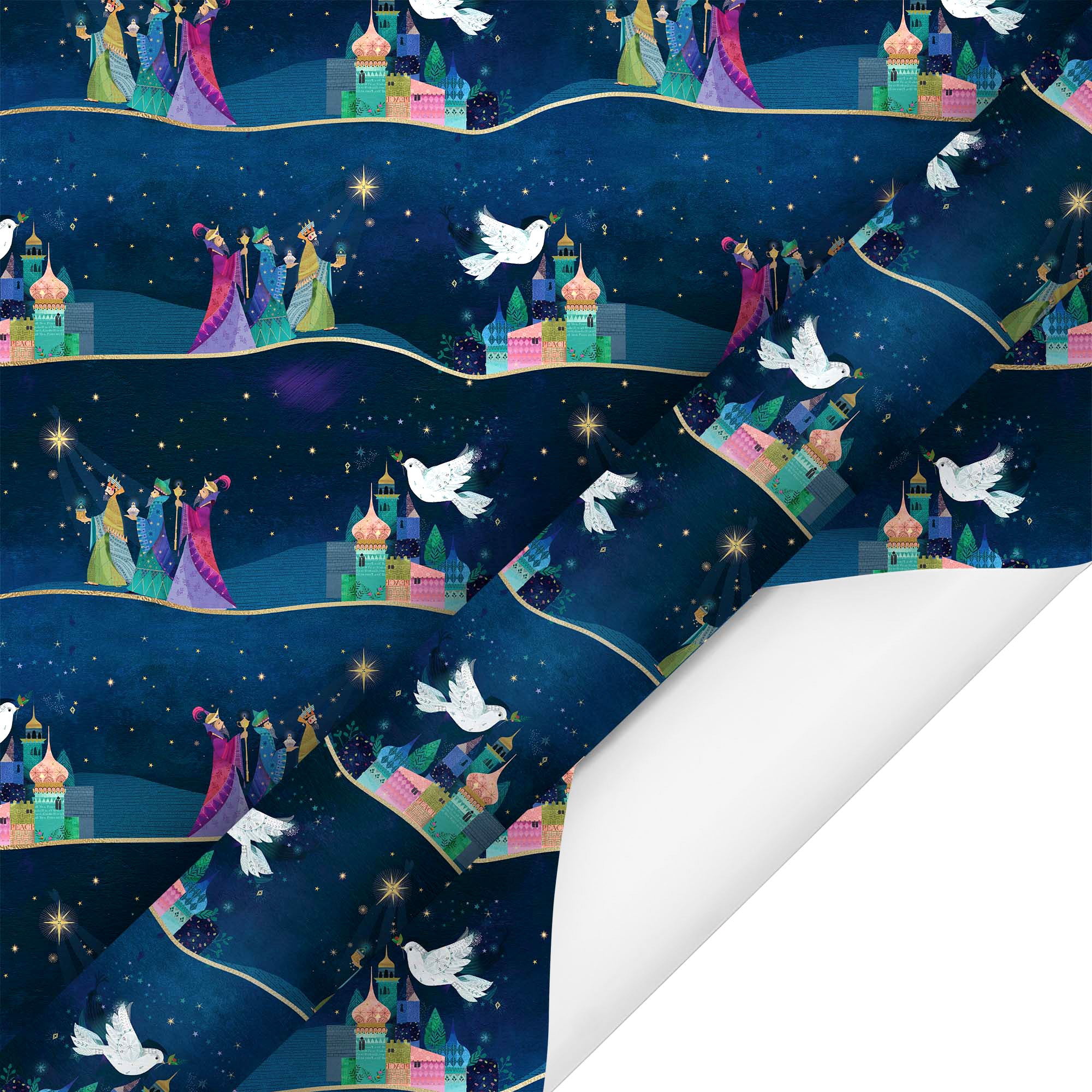 30" x 10' Holiday Wrapping Paper | Three Kings Metallic Accent on Navy