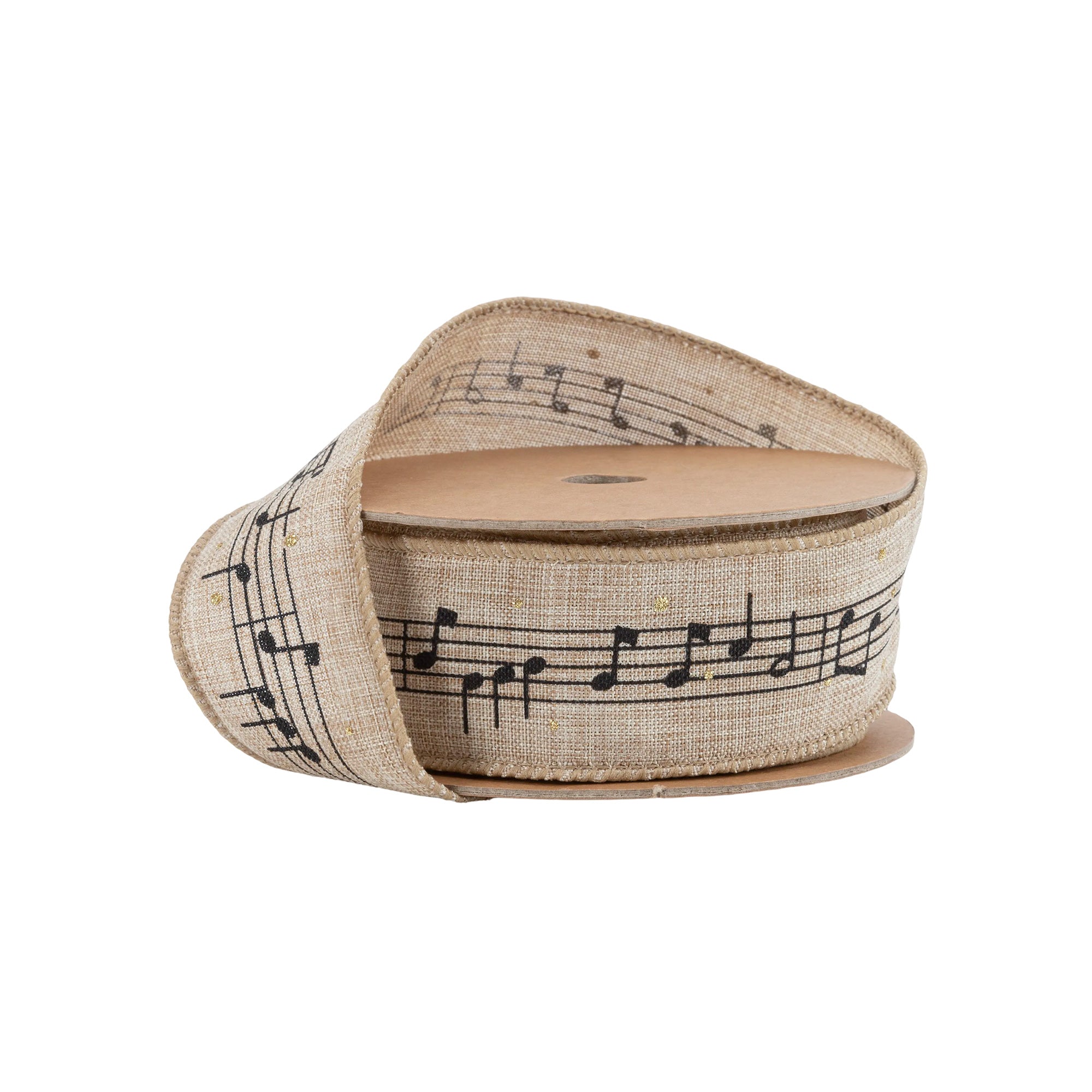 1 1/2" Wired Ribbon | Musical Notes on Natural | 10 Yard Spool