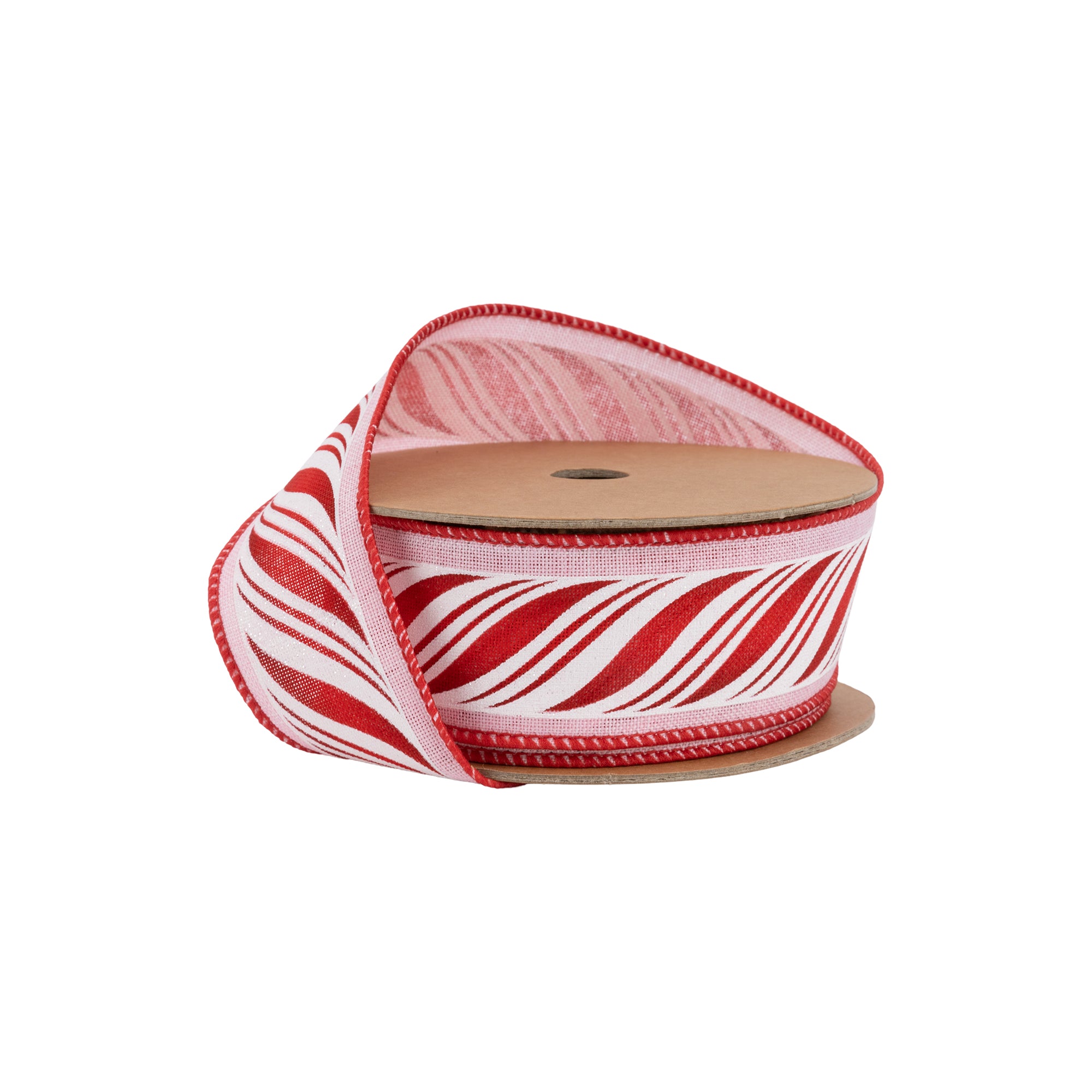 1 1/2" Wired Ribbon | Peppermint Sticks on Pink | 10 Yard Roll