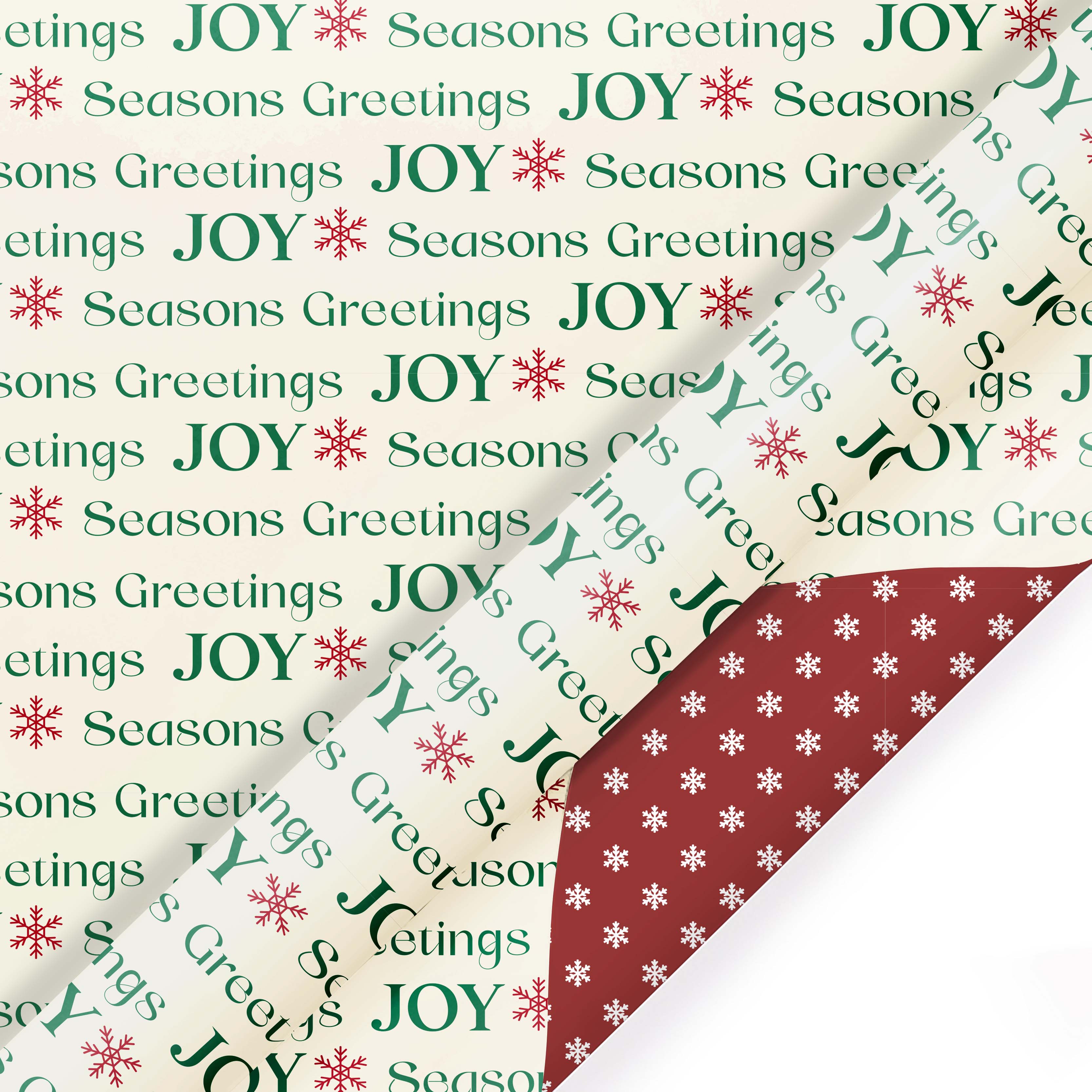 30" x 10' Reversible Holiday Wrapping Paper | Seasons Greetings/Red wi